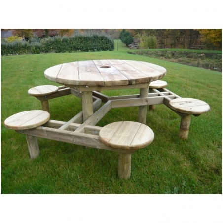 Table pique-nique bois 6 places, table pic nic en bois ronde, table ...